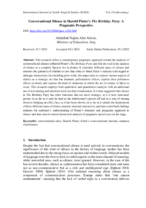 (PDF) Conversational Silence in Harold Pinter's The Birthday Party: A ...