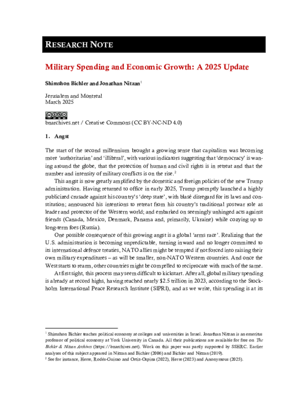 (PDF) Military Spending and Economic Growth: A 2025 Update