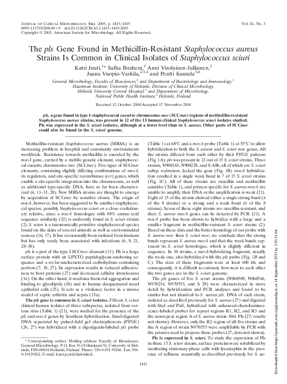 (PDF) The pls Gene Found in Methicillin-Resistant Staphylococcus aureus Strains Is Common in ...