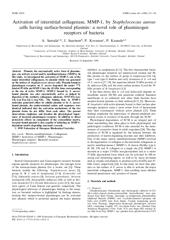 (PDF) Activation of interstitial collagenase, MMP‐1, by Staphylococcus ...