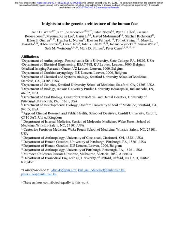 Insights into the genetic architecture of the human face
