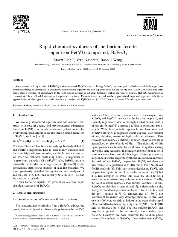 (PDF) Rapid chemical synthesis of the barium ferrate super-iron Fe (VI ...