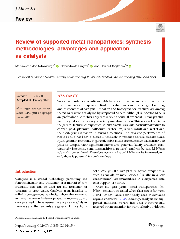 (PDF) Review of supported metal nanoparticles: synthesis methodologies ...