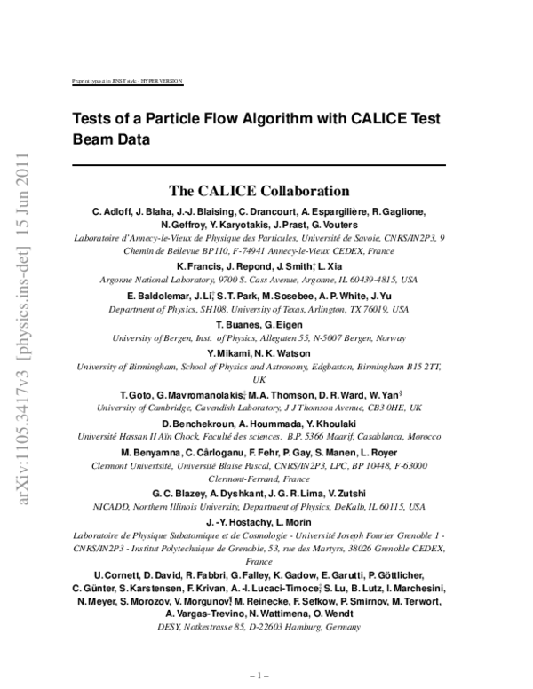 (PDF) Tests of a Particle Flow Algorithm with CALICE test beam data