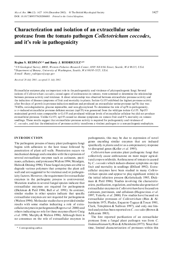 (PDF) Characterization and isolation of an extracellular serine ...