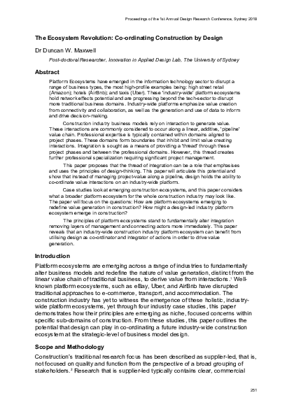 (PDF) The Ecosystem Revolution: Co-ordinating Construction by Design