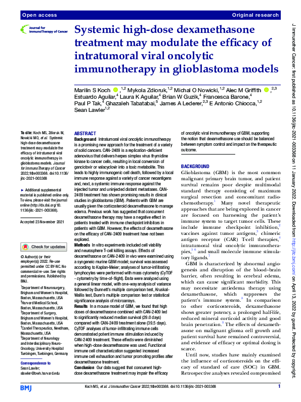 (PDF) Systemic high-dose dexamethasone treatment may modulate the ...