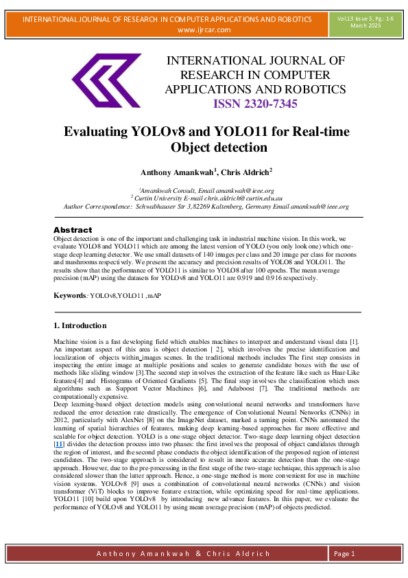 (PDF) Evaluating YOLOv8 and YOLO11 for Real-time Object detection