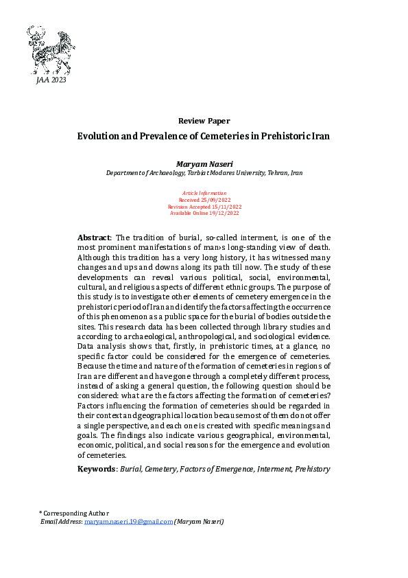 (PDF) Evolution and Prevalence of Cemeteries in Prehistoric Iran