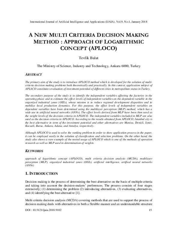 (PDF) A New Multi Criteria Decision Making Method : Approach of Logarithmic Concept (APLOCO)
