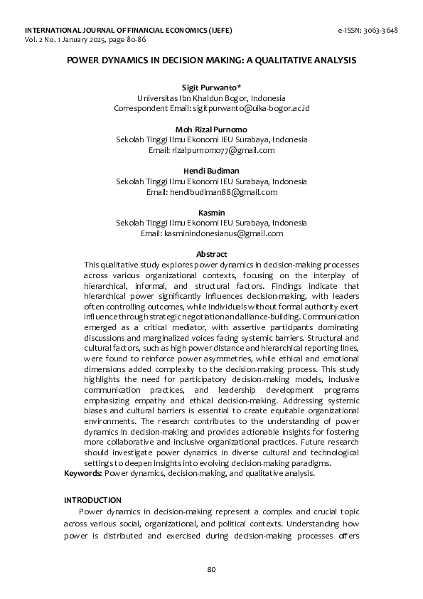 (PDF) POWER DYNAMICS IN DECISION MAKING: A QUALITATIVE ANALYSIS