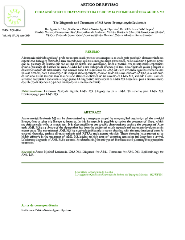 (PDF) Diagnosis and treatment of M3 Acute Promyelocytic Leukemia. O ...