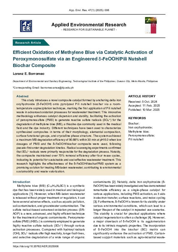(PDF) Efficient oxidation of methylene blue via catalytic activation of ...