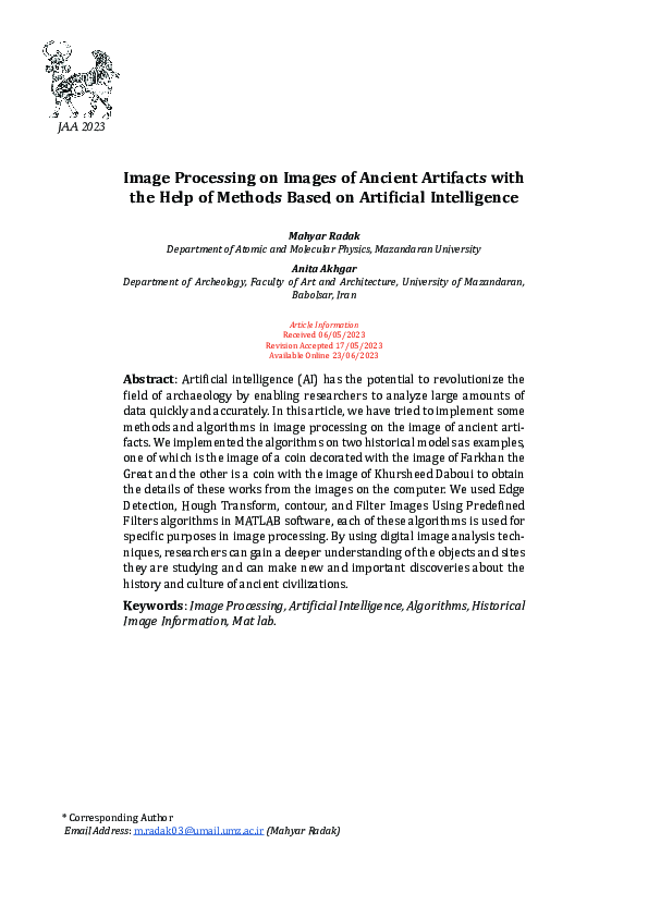 (PDF) Image Processing on Images of Ancient Artifacts with the Help of Methods Based on ...