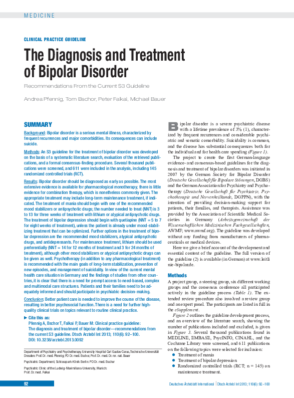 (PDF) The diagnosis and treatment of bipolar disorder: recommendations ...