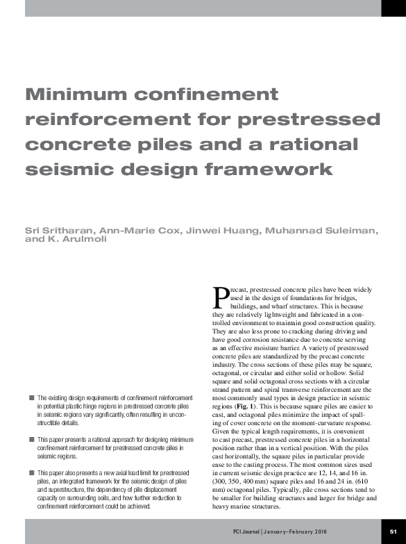 (PDF) Minimum confinement reinforcement for prestressed concrete piles and a rational seismic ...