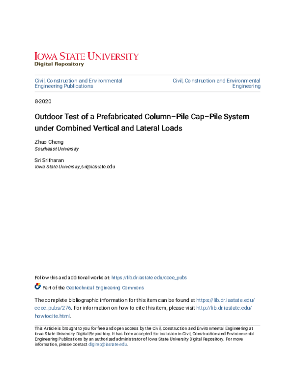 (PDF) Outdoor Test of a Prefabricated Column–Pile Cap–Pile System under ...