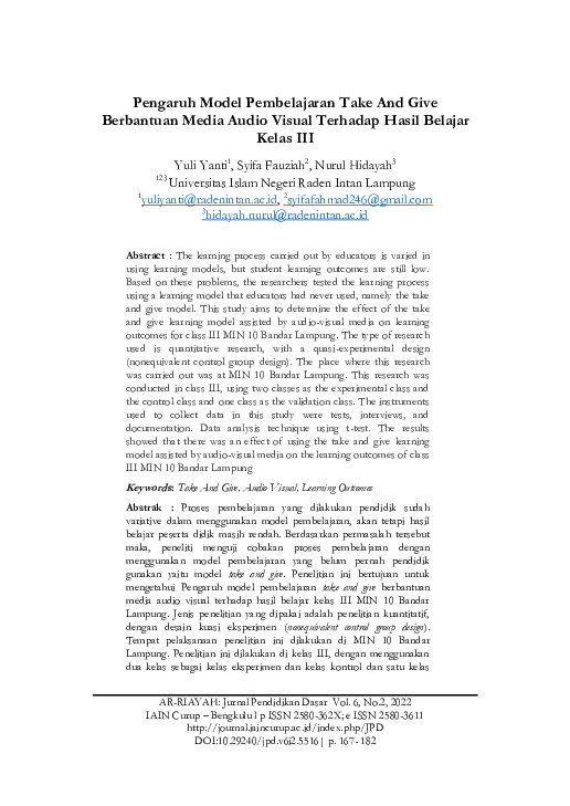 Pengaruh Model Pembelajaran Take And Give Berbantuan Media Audio Visual Terhadap Hasil Belajar ...