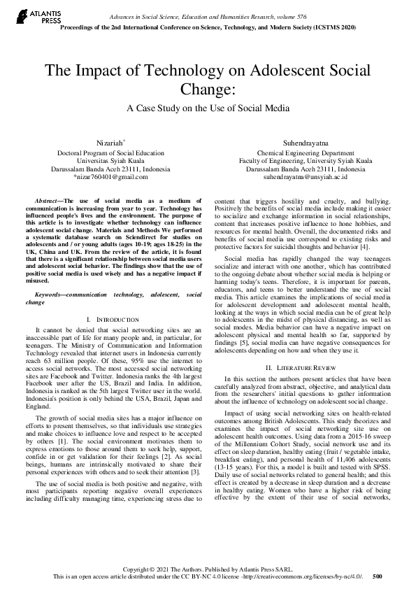 (PDF) The Impact of Technology on Adolescent Social Change