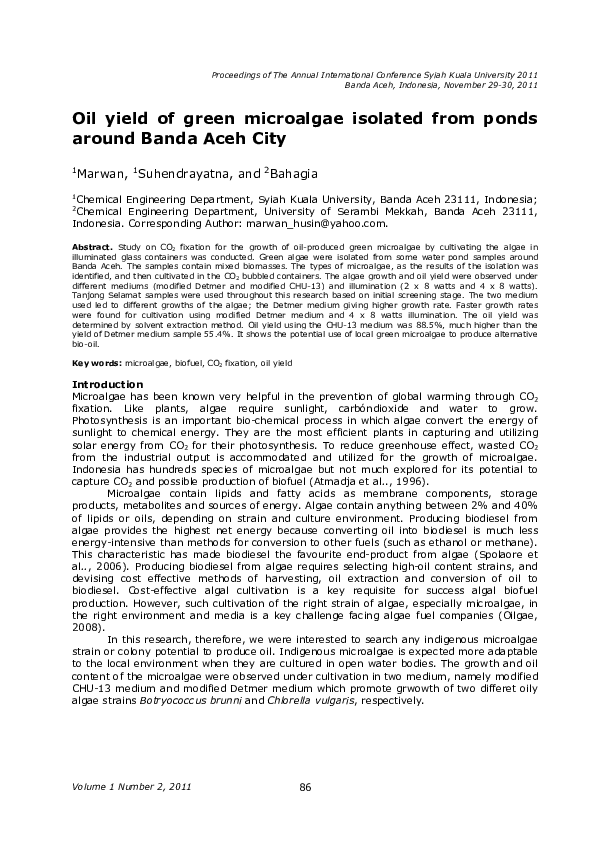 (PDF) Oil yield of green microalgae isolated from ponds around Banda ...