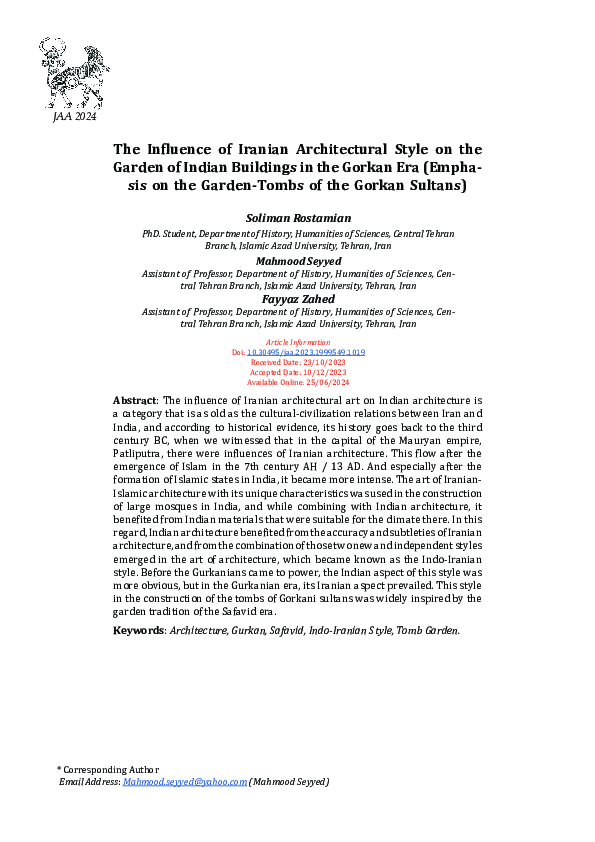 (PDF) The Influence of Iranian Architectural Style on the Garden of ...