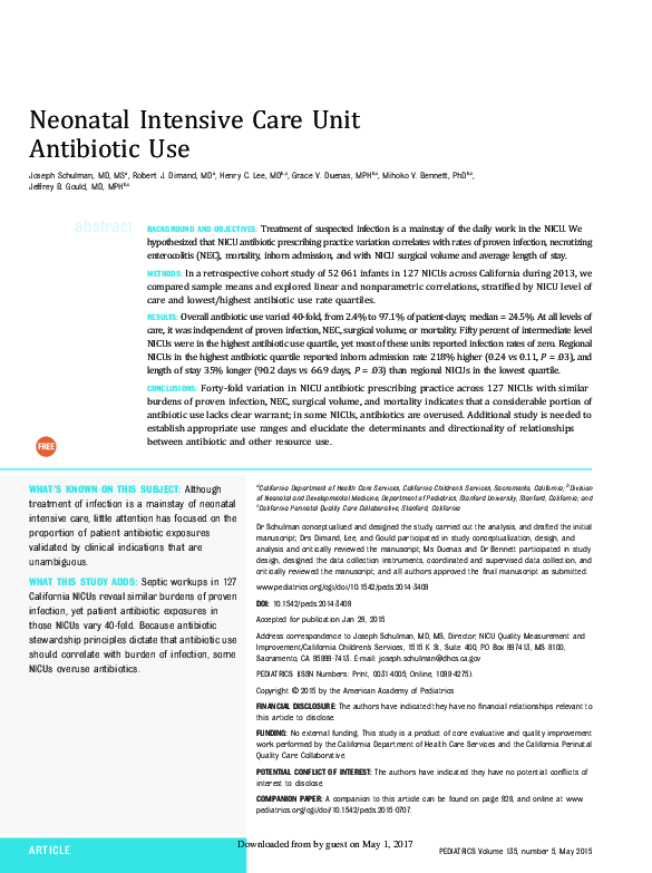 (PDF) Neonatal Intensive Care Unit Antibiotic Use