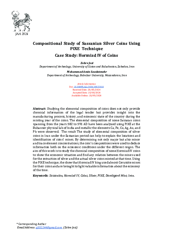 (PDF) Compositional Study of Sassanian Silver Coins Using PIXE Technique Case Study: Hormizd IV ...