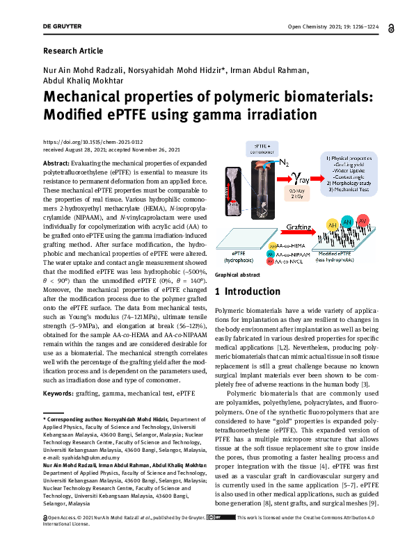 (PDF) Mechanical properties of polymeric biomaterials: Modified ePTFE using gamma irradiation