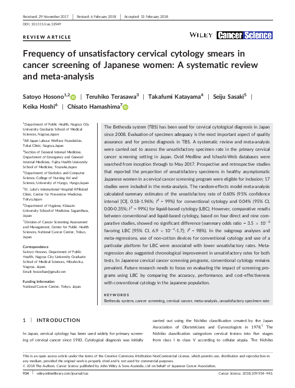 (PDF) Frequency of unsatisfactory cervical cytology smears in cancer ...