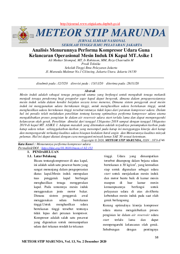 (PDF) Analisis Menurunnya Performa Kompresor Udara Guna Kelancaran Operasional Mesin Induk Di ...