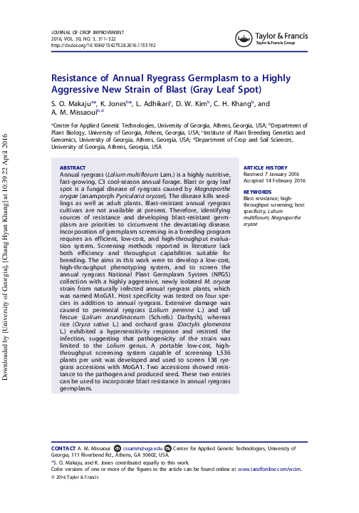 (PDF) Resistance of Annual Ryegrass Germplasm to a Highly Aggressive ...