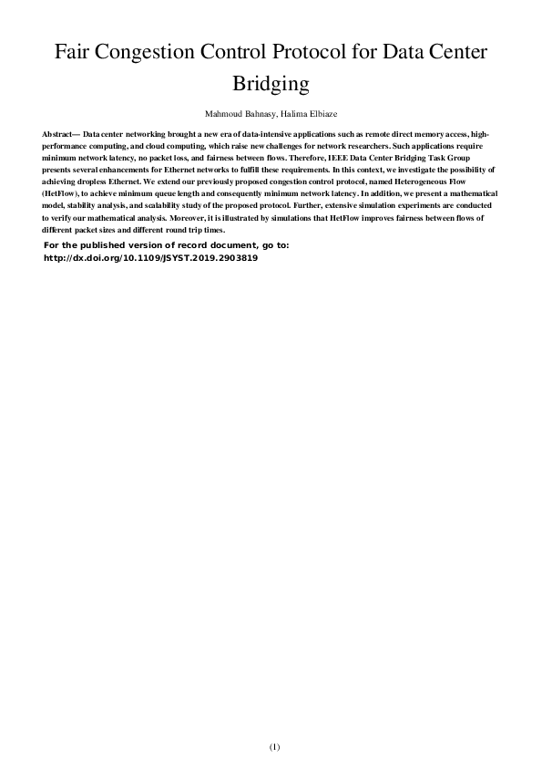 (PDF) Fair Congestion Control Protocol for Data Center Bridging
