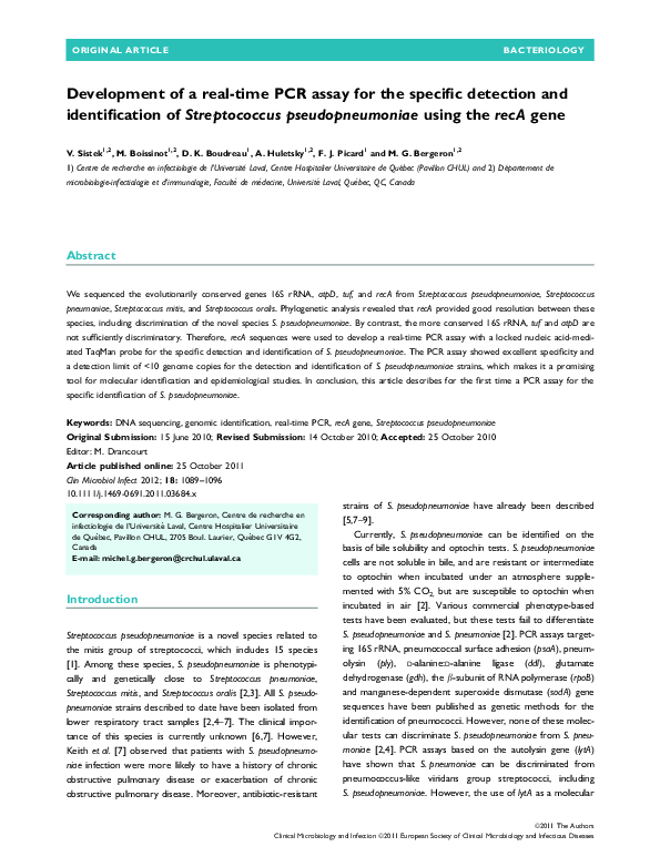 (PDF) Development of a real-time PCR assay for the specific detection and identification of ...