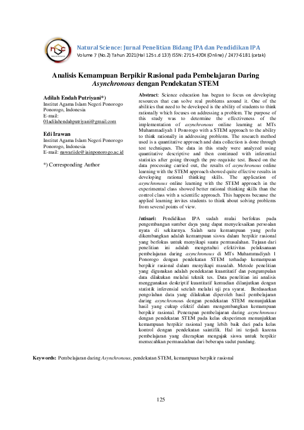 (PDF) Analisis Kemampuan Berpikir Rasional pada Pembelajaran Daring ...