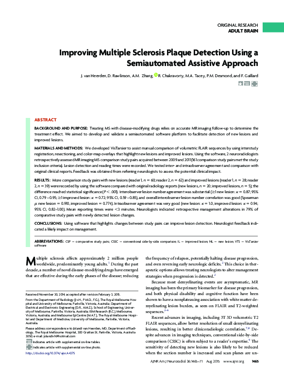 Improving Multiple Sclerosis Plaque Detection Using a Semiautomated Assistive Approach