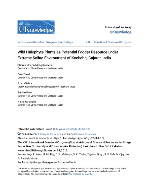 (PDF) Wild Halophyte Plants as Potential Fodder Resource under Extreme ...