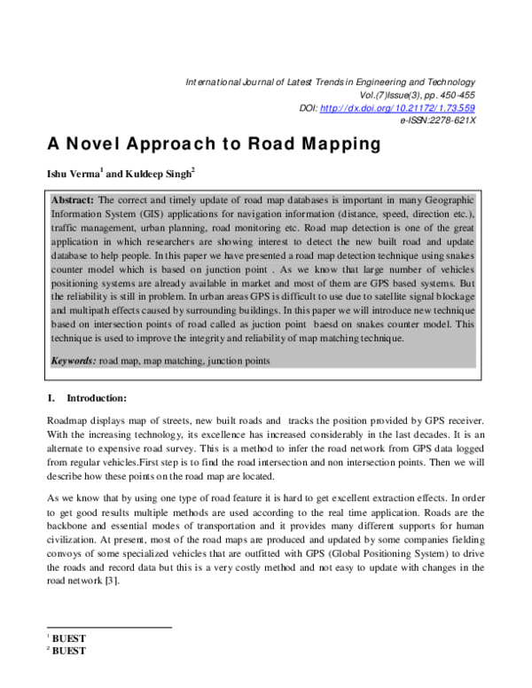 (PDF) A novel approach to road mapping