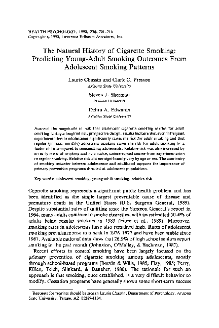 (PDF) The natural history of cigarette smoking: Predicting young-adult ...