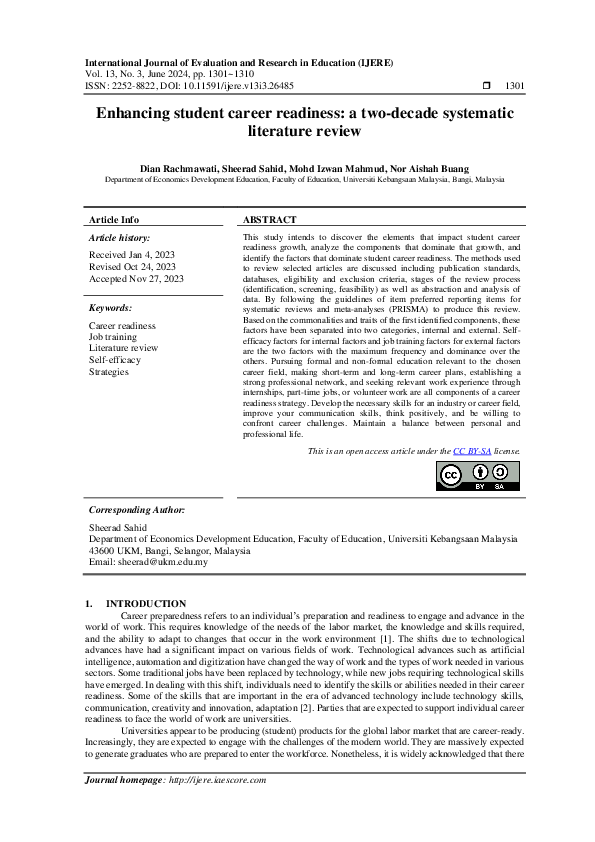 (PDF) Enhancing student career readiness: a two-decade systematic literature review