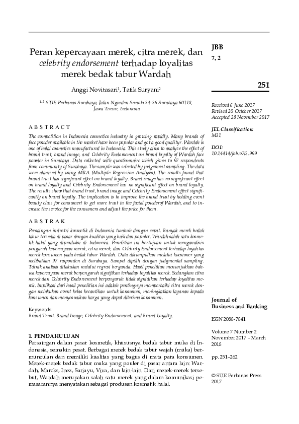 (PDF) Peran kepercayaan merek, citra merek, dan celebrity endorsement ...