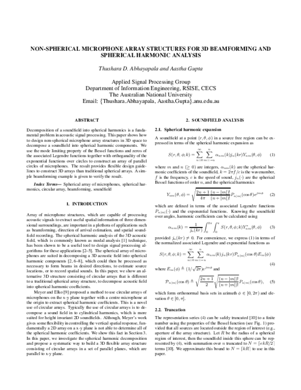 (PDF) Non-spherical microphone array structures for 3D beamforming and spherical harmonic analysis