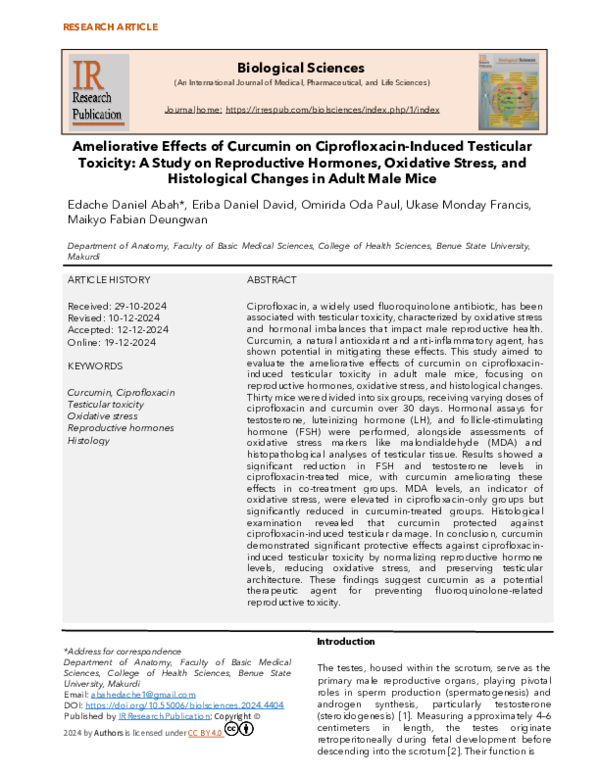 (PDF) Ameliorative Effects of Curcumin on Ciprofloxacin-Induced ...