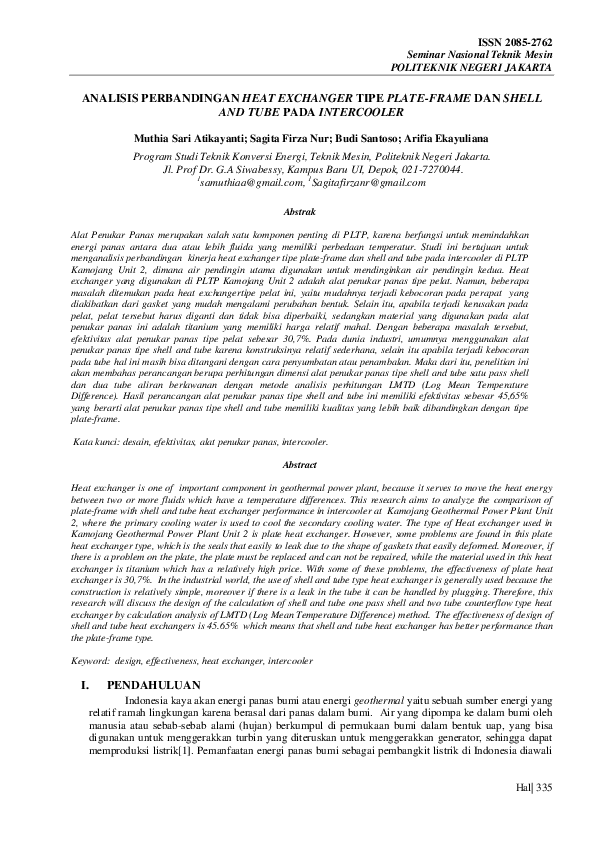 (PDF) Analisis Perbandingan Heat Exchanger Tipe Plate-Frame Dan ...