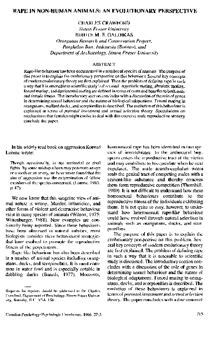 (PDF) Rape in non-human animals: An evolutionary perspective