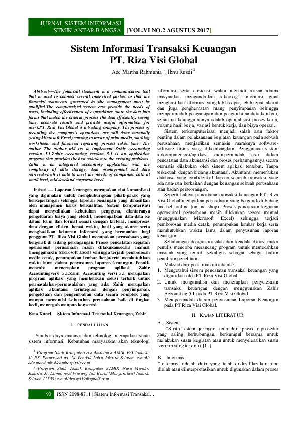 (PDF) Sistem Informasi Transaksi Keuangan PT. Riza Visi Global