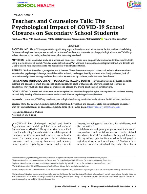 (PDF) Teachers and Counselors Talk: The Psychological Impact of COVID ...