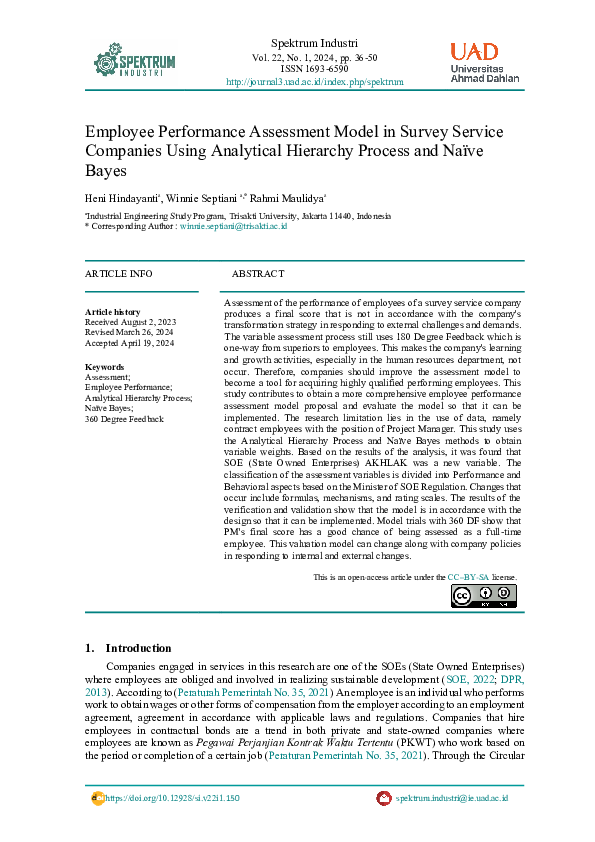 Employee Performance Assessment Model in Survey Service Companies Using Analytical Hierarchy ...