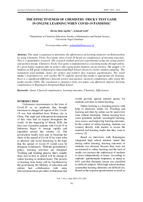 (PDF) The effectiveness of Chemistry Tricky Test Game in online ...
