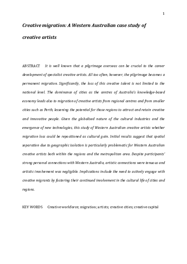 (PDF) Creative Migration: a Western Australian case study of creative ...