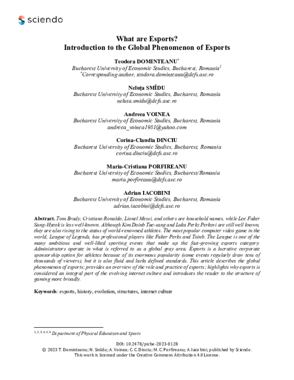 (PDF) What are Esports? Introduction to the Global Phenomenon of Esports
